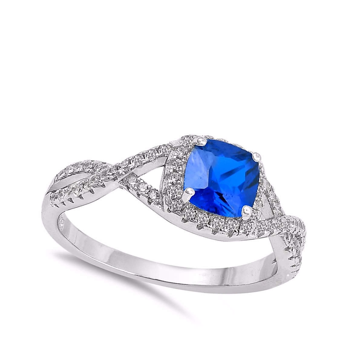 Blue Simulated Sapphire Infinity Halo Wedding Ring .925 Sterling Silver Band Size 8