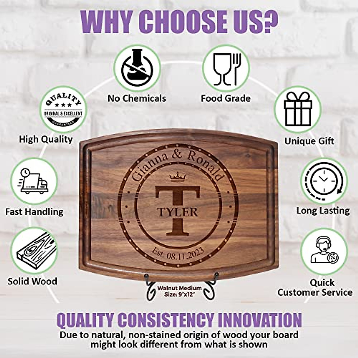 Tayfus Personalized Cutting Boards - Custom Laser Engraved Wood Chopping Block - USA Handmade - Best Wedding, Housewarming, Anniversary, Birthday, Christmas Gifts For Friends, Couples, Family, Parents
