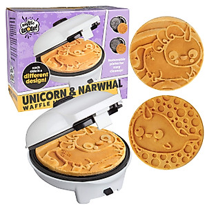 Narwhal Electric Waffle Maker w Removable Unicorn Plate for Easy Cleanup- Makes 8" Waffles or Pancakes that Bring Kids Breakfast Smiles- Non-Stick Waffler Griddle, Adjustable Temp Control, Girls Gift