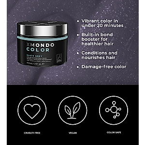 XMONDO Color Slate Grey Depositing Mask & Semi-Permanent Grey Hair Dye | Infused with Bond Booster Technology & Hyaluronic Acid for Nourishment, Revitalization & Repair, Vegan Formula, 8 Fl Oz 1-Pack