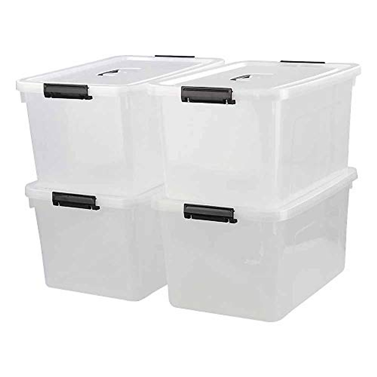 Nicesh 17.5 L Plastic Large Storage Box, Clear Latch Bin with Handle and Lid, Set of 4