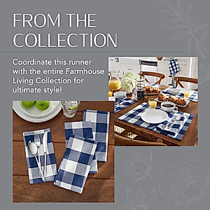 Elrene Home Fashions Farmhouse Living Buffalo-Check Table Runner, Rustic Kitchen and Table Linens, 13" x 70", Blue/White