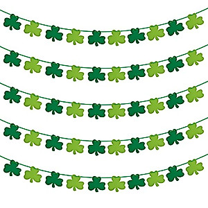 St Patricks Day Decorations 5 Pack Shamrock Clover Felt Banner Garland for St Patricks Day Decor Dark Green Light Green for Party Home Store