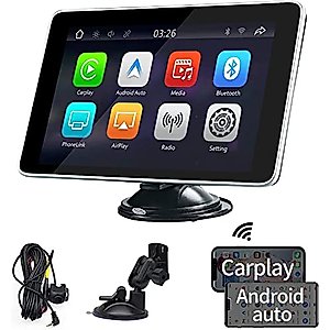 Wireless Portable Car Stereo with Rear Camera Dash or Windshield Mounted 7.5” IPS Touchscreen Car Receiver Compatible with Apple Carplay/Android Auto，Bluetooth，Mirror Link，Google，Siri Assistant