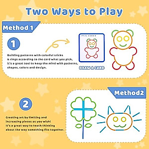 120pcs Wooden Pattern Blocks, Sticks & Rings Wooden Tangram Puzzle Stem Preschool Brain Teaser Montessori Toys Gift for 3 4 5 Years Old Toddler Kids Boy Girl