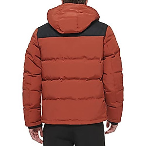 DKNY Men's Shawn Quilted Mixed Media Hooded Puffer Jacket, Arabian Spice, Medium