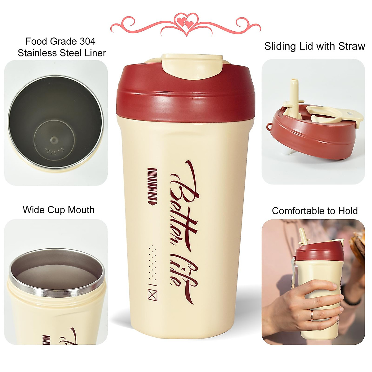 18oz Coffee Tumbler, Travel Coffee Tumbler with Straw and Lid, Stainless Steel Insulated Tumbler, Coffee Cups for Water, Juice, Drinks, Beer, Birthday Gifts