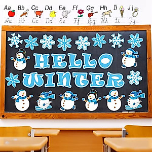 54 Pieces Hello Winter Mini Cut-Outs with 100 Glue Point Dots Assorted Snowman Snowflakes Cartoon Accents Cutouts for Bulletin Board Classroom Decoration School Home Holiday Christmas Winter Party