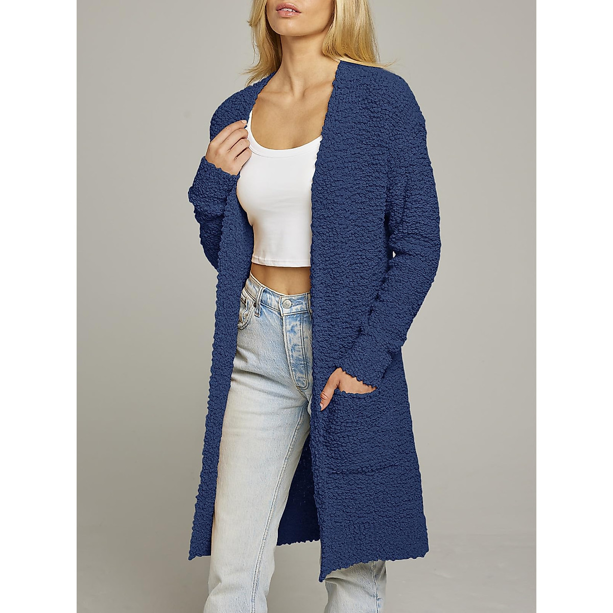 MEROKEETY Women's 2024 Winter Long Sleeve Soft Chunky Knit Sweater Open Front Cardigan Outwear Coat Navy