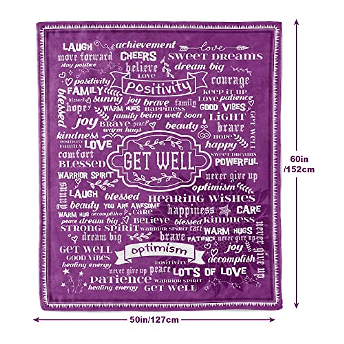 Get Well Soon Gifts, Feel Better Gifts for Women, After Surgery Recovery Gifts for Women, Healing Thoughts Blanket Gifts, Purple Inspirational Positive Energy Flannel Fleece Blanket 60x50inch