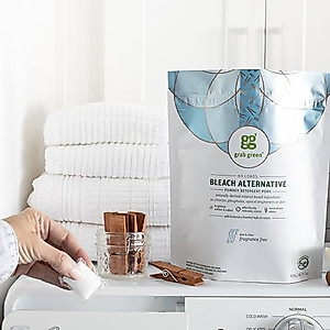 Grab Green Bleach Alternative Pods, 60 Count, Chlorine Free, Fragrance Free, Plant and Mineral Based, Laundry Booster to Brighten Whites, Removes Stains, Neutralizes Odors