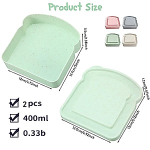 Sandwich Containers, Sandwich Containers for Lunch Boxes Plastic Toast Shape Food Storage Sandwich Box with Lid, BPA Free and Reusable, Microwave & Dishwasher Safe, for Family Adults (Green White)