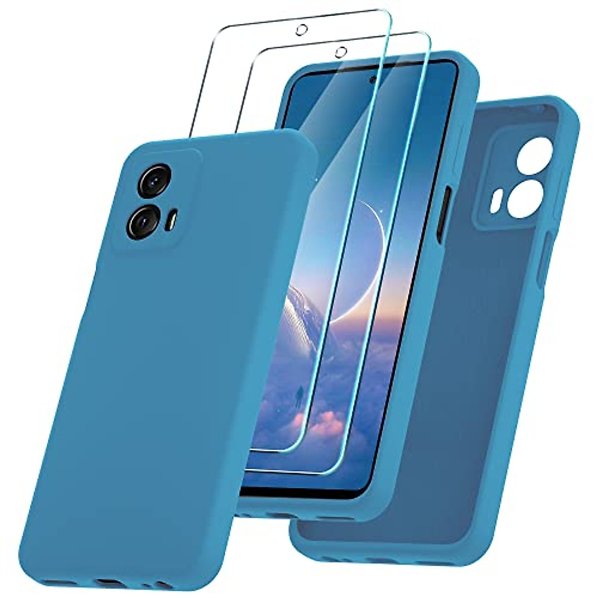 YENAPOON for Motorola Moto G 5G 2023 Case, Silicone Phone Case with 2 Screen Protector, Soft Anti-Scratch Microfiber Lining, Full Body Shockproof Slim Cover, Blue