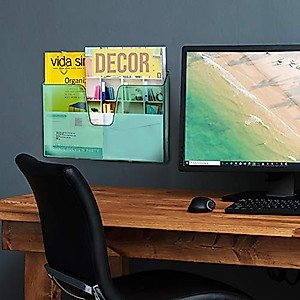 Acrimet Pocket File Holder Horizontal Design Brochure Display (for Wall Mount or Countertop Use) (Removable Supports Included) (Letter Size) (Clear Green Color)