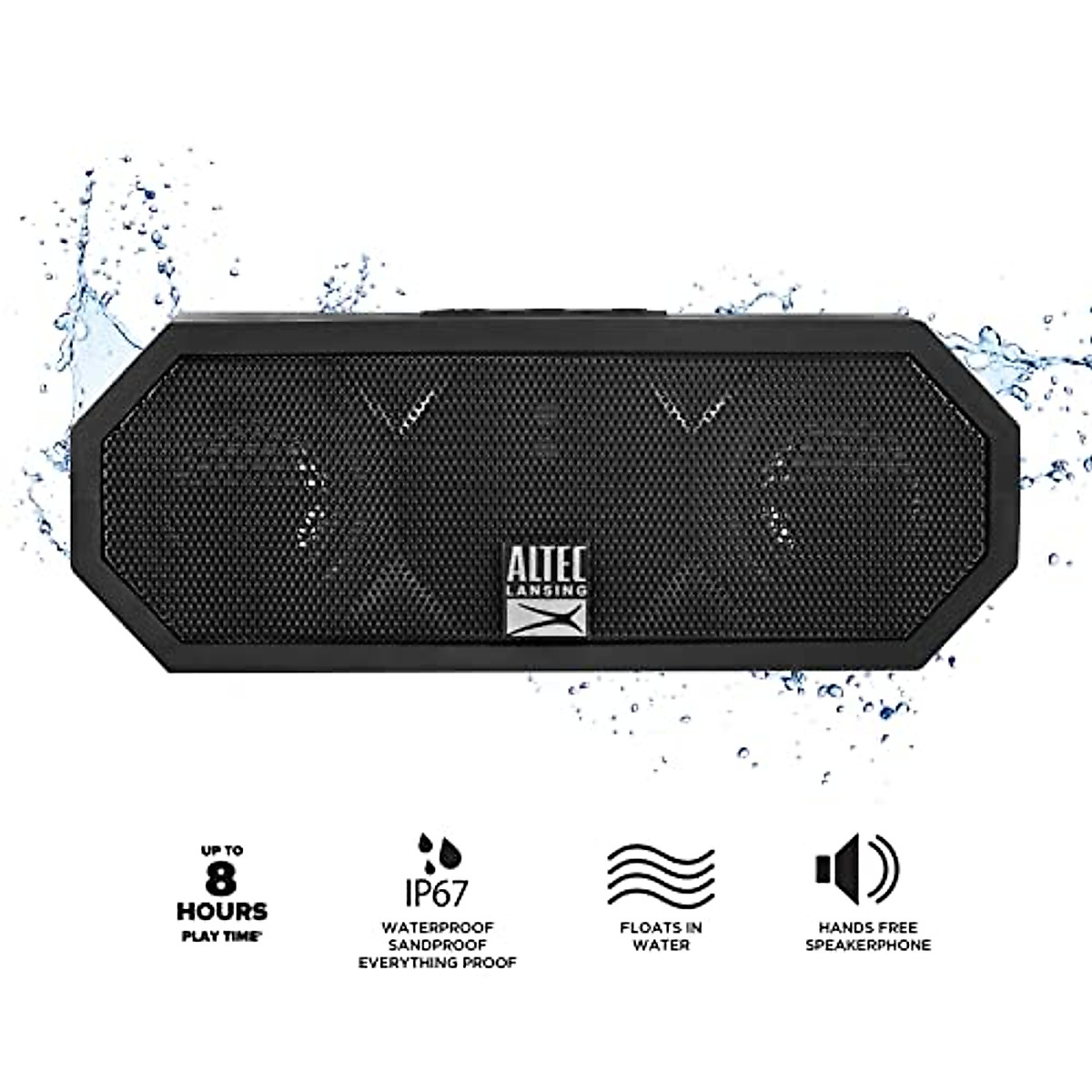 Altec Lansing Jacket H2O 2 - Waterproof Bluetooth Speaker with 3.5mm Aux Port, IP67 Certified & Floats in Water, Compact & Portable Speaker for Travel & Outdoor Use, 8 Hour Playtime, Black