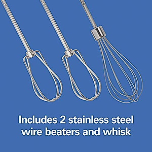 Hamilton Beach Electric Hand Mixer with DC Motor & 3 Speeds, Wire Beaters, Whisk, Swivel Cord and Bowl Rest White (62661)