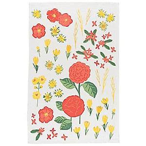 Now Designs Floursack Kitchen Towels Quick Dry Cotton Hand Towel Set, 3 Count, Flowers of The Month, 20 x 30 in