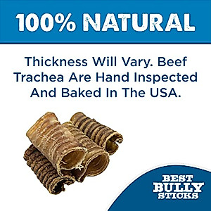 Best Bully Sticks Premium 3 Inch Beef Trachea Dog Chews (50 Pack) - All-Natural, Grain-Free, 100% Beef, Single-Ingredient Dog Treat Chew - Promotes Dental Health