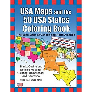 USA Maps and the 50 USA States Coloring Book: Includes Maps of Canada and North America