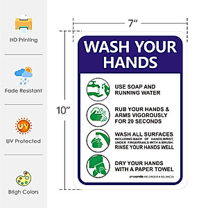 Hand Washing Signs Wash Hand Sign Sticker, 10 Pack 10" x 7" Please Wash Your Hand Sign Decals, Self-Adhesive Vinyl, Employee Hand Washing Sign, Indoor & Outdoor