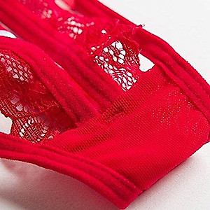 Sekexi Women’s Sexy Panties,Lace G-String Panties for Women Thongs G Strings with Pearls Ball Lace (as1, alpha, m, regular, regular, Red)