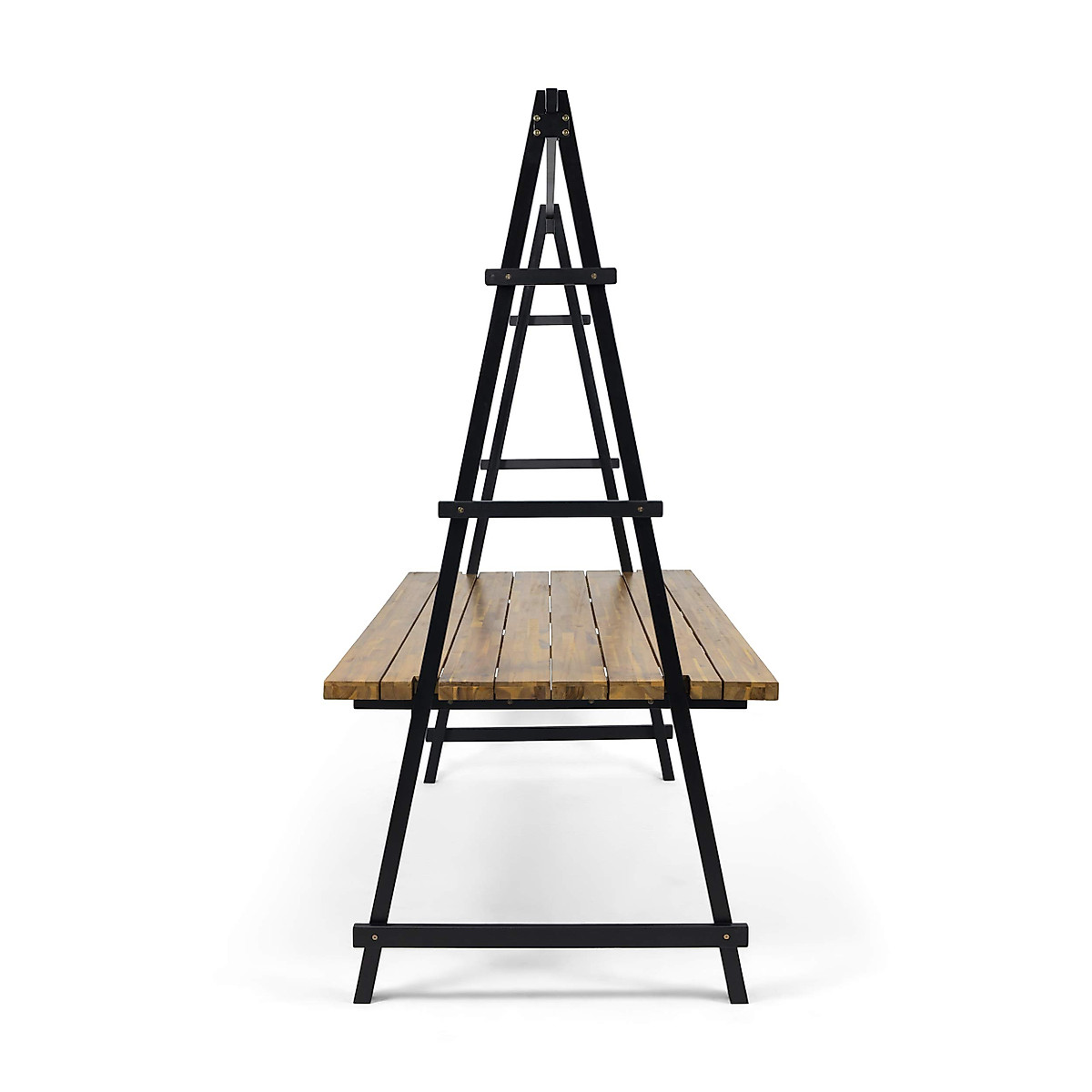 GDFStudio Outdoor Acacia Wood 88.5" Dining Table with Iron Plant Hanger, Finish and Black