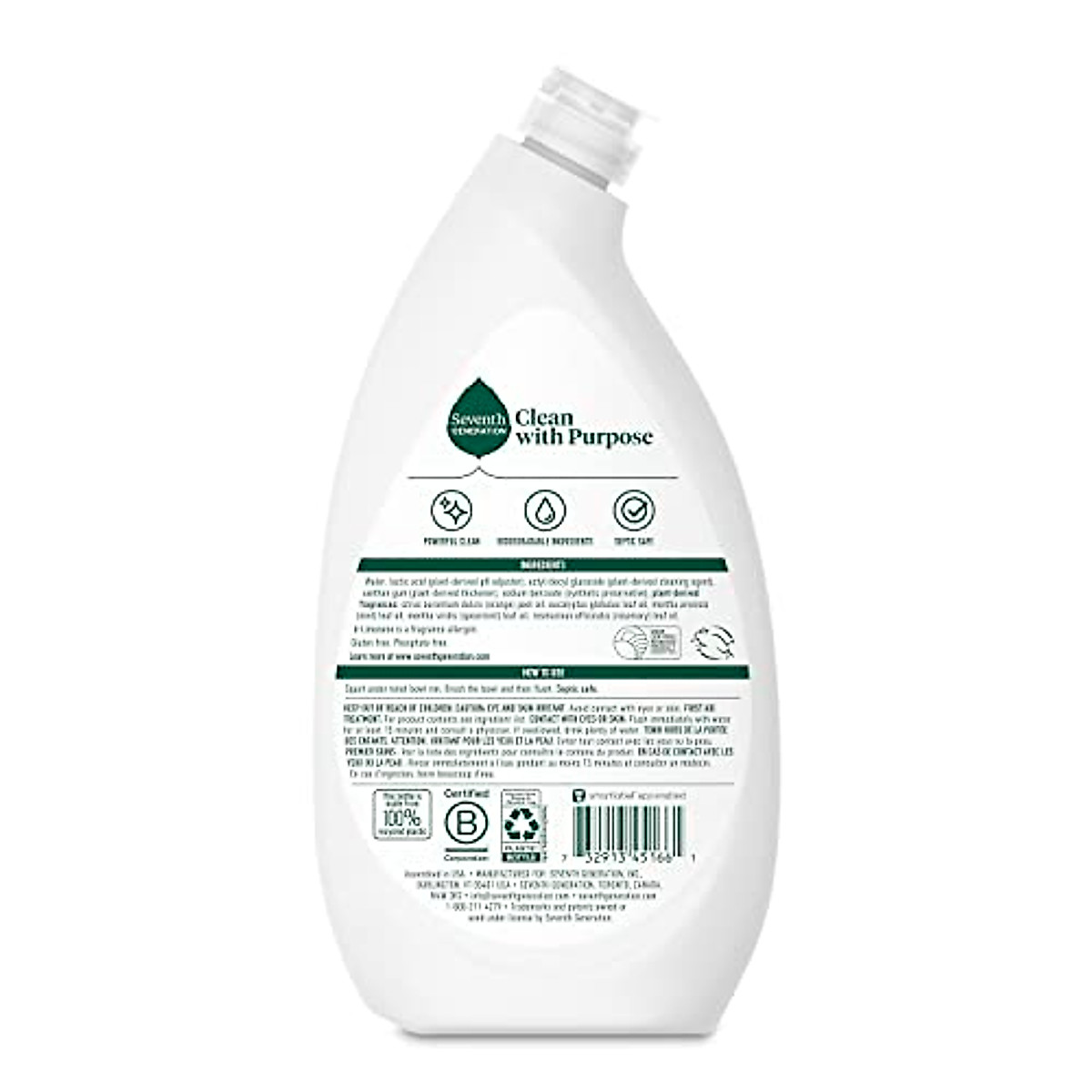 Seventh Generation Toilet Bowl Cleaner Fresh Mint scent 4 Pack Without Chlorine Bleach Ammonia Free 24 oz