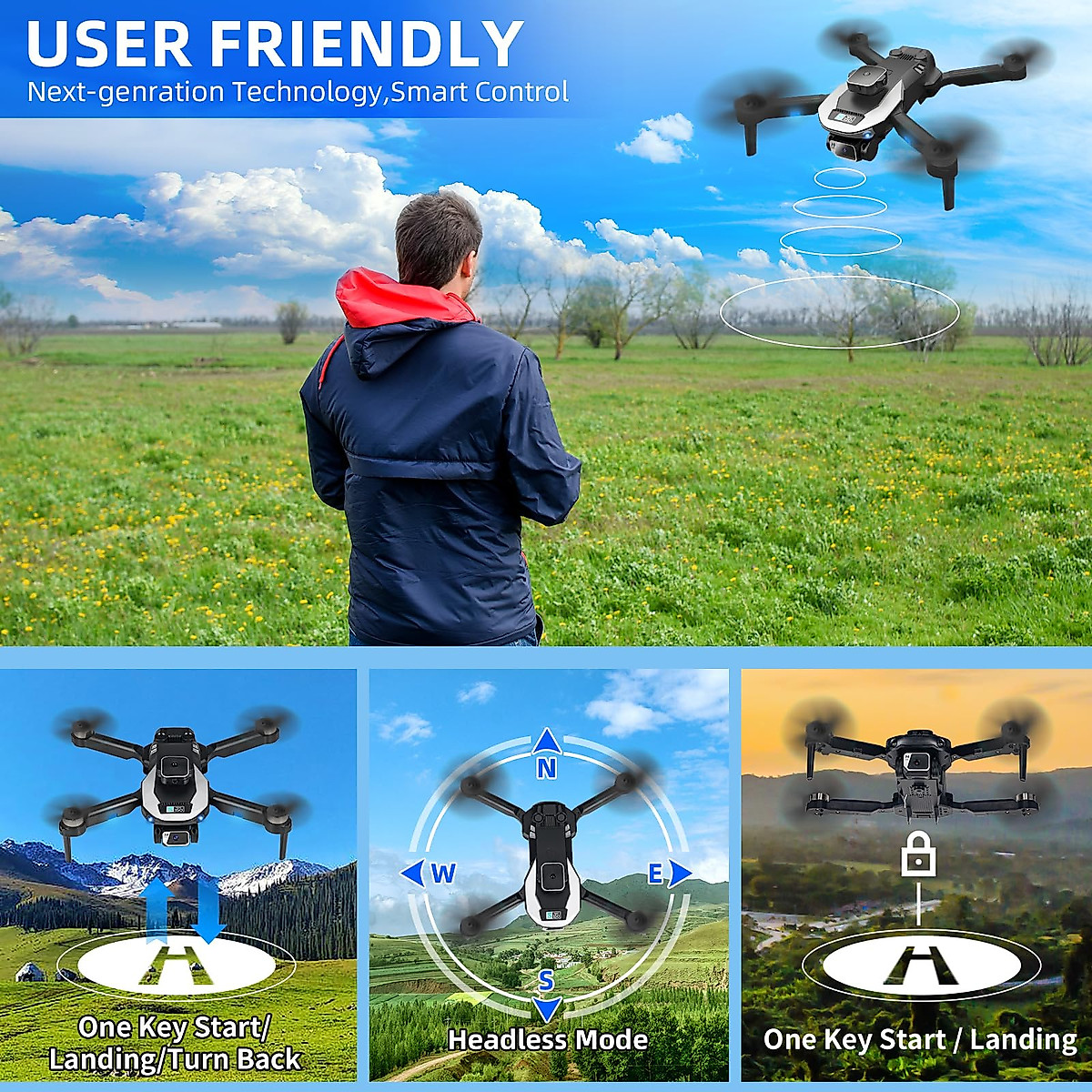 Drones with Camera for Adults and Kids,8K HD FPV Camera Drones with Carrying Case,Foldable Drones Remote Control Toys with 2 Batteries,One Key Start,Headless Mode,Speed Adjustment,3D Flips,Gifts for Boys Girls
