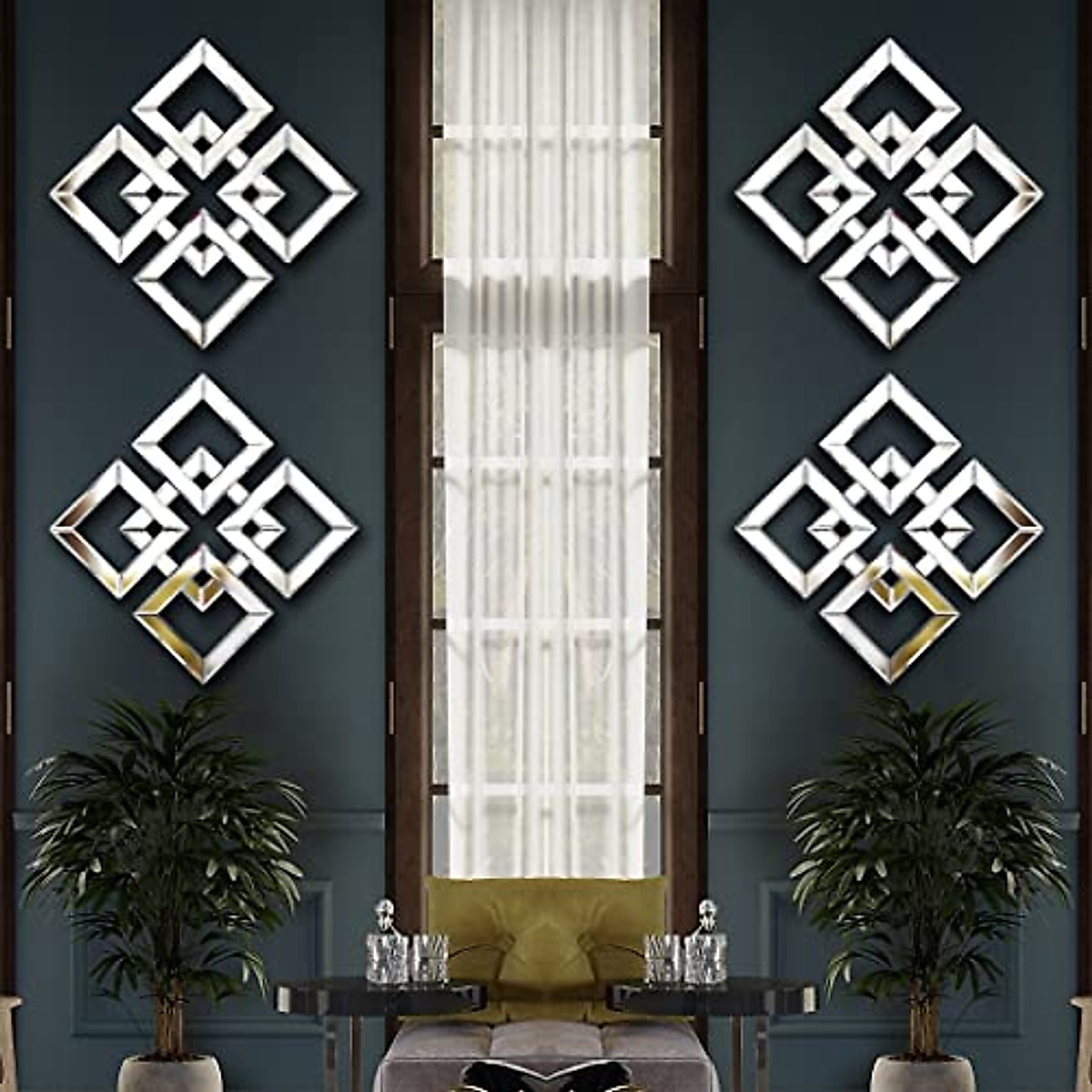 QMDECOR Square Mirrored Wall Decor Decorative Mirror 12x12 inches Modern Fashion DIY Silver Wall-Mounted Mirrors