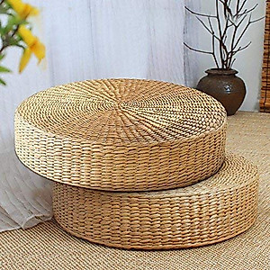 MAHAO Japanese Style Handcrafted Eco-Friendly Padded Knitted Straw Flat Seat Cushion,Hand Woven Tatami Floor Cushion Corn Maize Husk (Dia40cm/15.8" x 10cm/4")