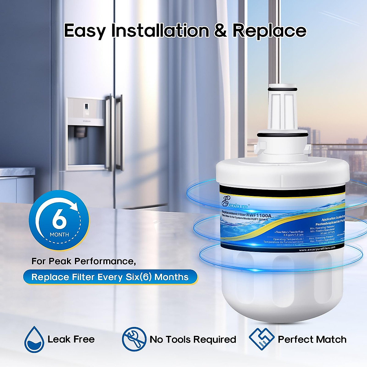 EXCELPURE DA29-00003G Replacement for Samsung HAFCU1,RSG257AARS,DA29-00003F, RF267AERS, HDX FMS-1, RF26XAERS, RF267ABRS, RFG237AARS, RFG238AARS, HAFIN2/EXP, RF263AEBP, Refrigerator Water Filter,4PACK