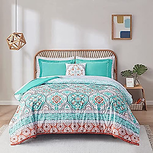 Degrees of Comfort Full Size Bed in A Bag,Aqua Boho Complete Comforter Set, Microfiber Bedding Sets with Side Pockets,Matching Decorative Pillow, 8 Piece