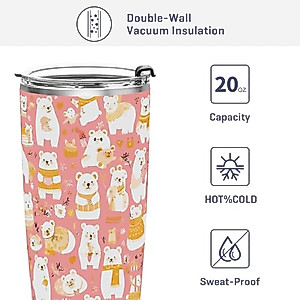 Mr &mrs Bear Pink Gold Stainless Steel insulated water bottle with Straw Lid coffee mugs for camping simply tumblers with lids 20 OZ