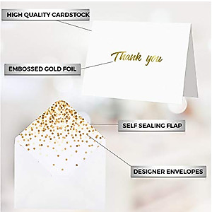 100 Thank You Cards with Envelopes - Thank You Notes, White & Gold Foil - Blank Cards with Envelopes - For Business, Wedding, Graduation, Baby/Bridal Shower, Funeral, Professional Thank You Cards Bulk
