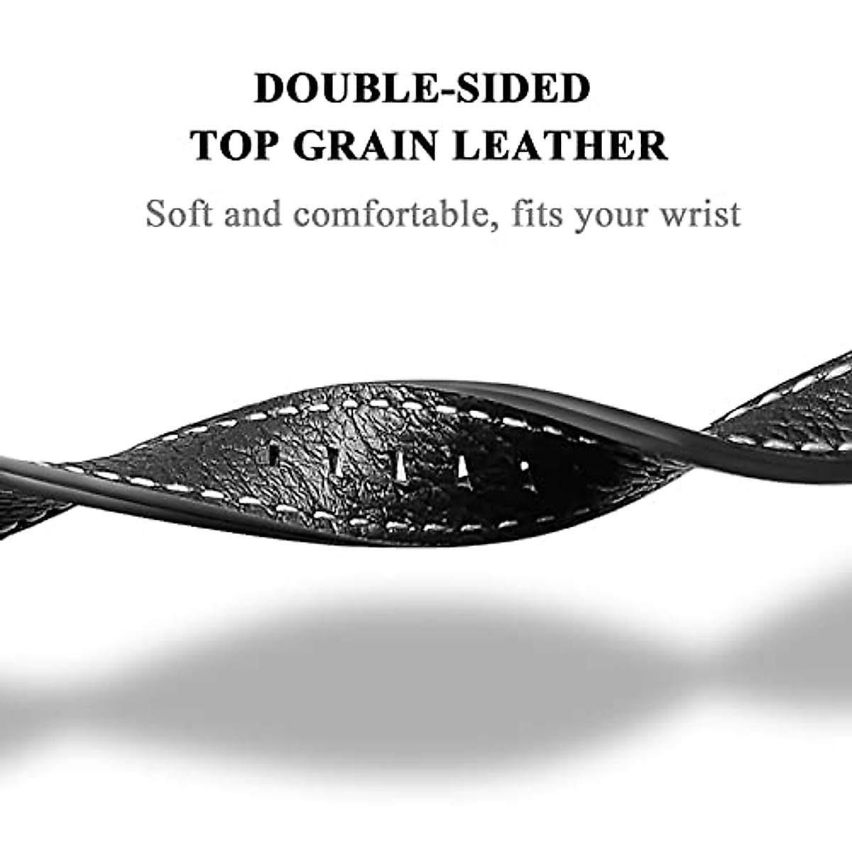 DOANYA 18mm Top Grain Leather Watch Band, Black Watch Strap Compatible with Fossil Sport (41mm women's) / Seiko 5 (SNK805 / SNK803 / SNK807) with Push Button Hidden Clasp for Men Women