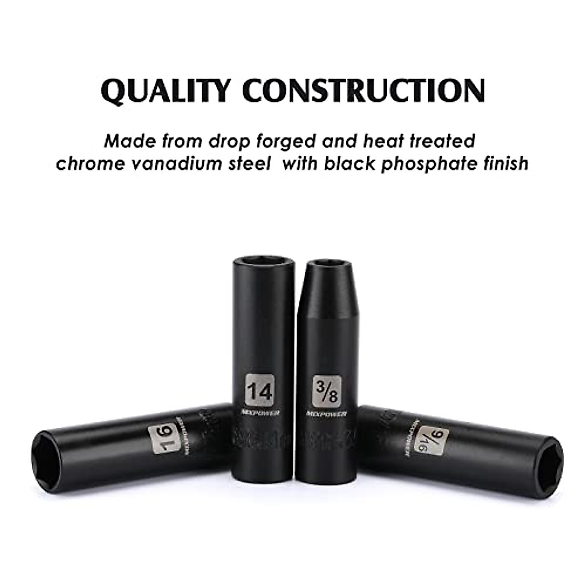 MIXPOWER 25 Pieces 1/2-Inch Drive Deep Impact Socket Set, CR-V, Metric/SAE, Includes 12mm to 24mm, 3/8-Inch to 1-Inch, 3", 5" Extension bars, 1/2"-1/4" Adapter