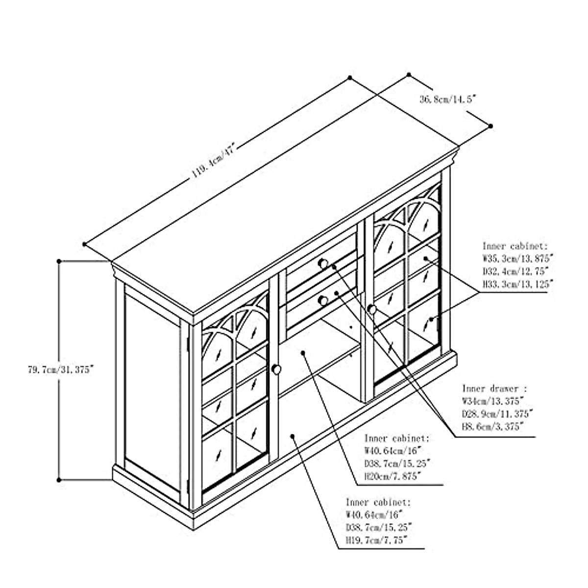 GOOD & GRACIOUS Sideboard Buffet Cabinet with Drawers and Glass Fretwork Doors, Storage Display Cabinet with Premium Painted Finish for Dining Room, Living Room, Kitchen, Entry, Black