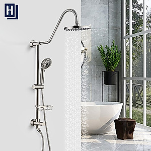 Shower System with 8" Rain Shower Head, 5-Function Shower Head with Handheld, Adjustable Slide Bar, 59" Stainless Steel Hose, Brushed Nickel