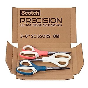 Scotch 8" Precision Ultra Edge Non-Stick Scissors, 3 Count, All-Purpose Titanium Scissors for Fabric, Crafts, Cardstock, Office, and School Supplies (1458-3AMZ-ESF)