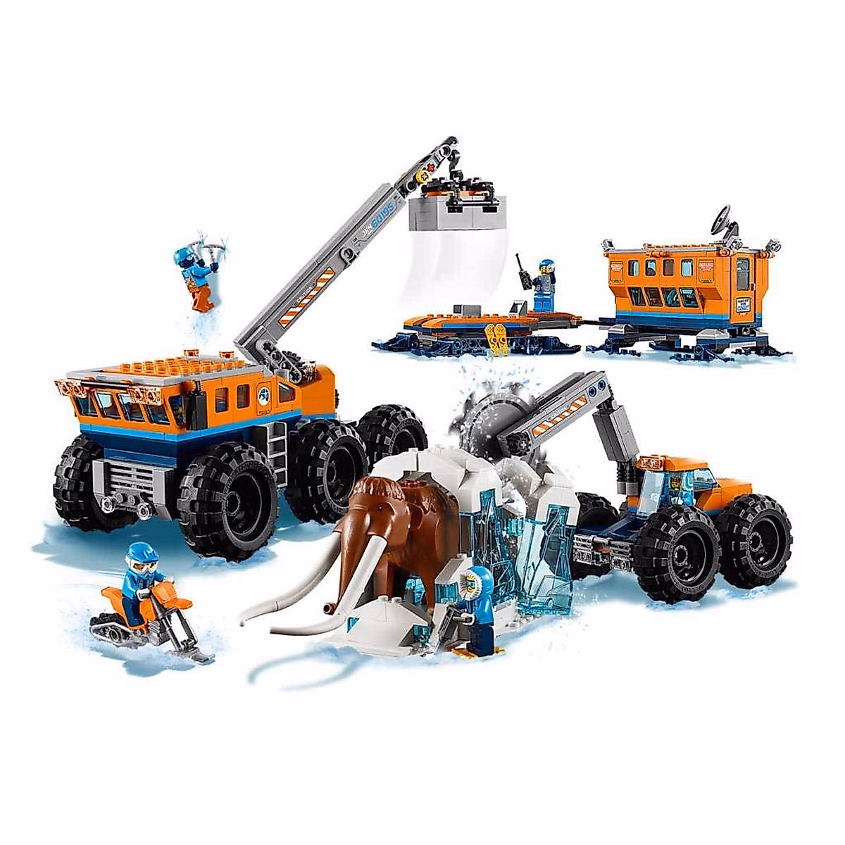 City Arctic Mobile Exploration Base Toy, Crane Vehicle Platform & Trailer, Construction Toys for Kids