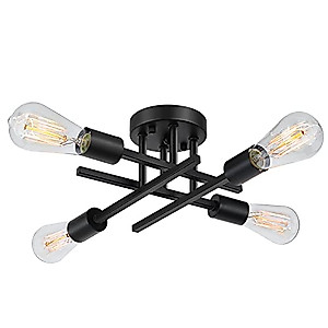 SunRider Industrial 4-Light Semi Flush Mount Ceiling Light Fixture, Modern Farmhouse Lighting Matte Black, Rustic Sputnik Chandelier Ceiling Lamp for Kitchen Bedroom Living Room, Bulbs Not Included