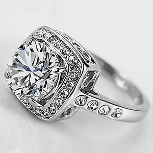 Acefeel Halo Cubic Zirconia Promise Engagement Wedding Ring For Women 18K White Gold Plated (01 Silver Clear, 6)