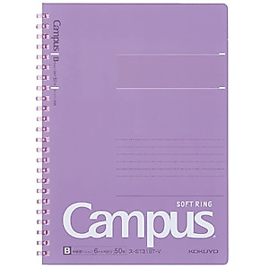 KOKUYO Spiral Lined Notebook, 8.3'' x 5.8'' Pastel Journal A5 Campus Soft Ring Notebooks with Dot 6 mm Ruled, 50 Sheets, Purple 1 Subject Notebook, Note Taking for School. Japan Import (SU-S131BT-V)