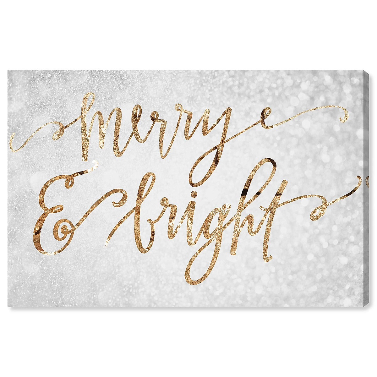 Wynwood Studio Holiday and Seasonal Wall Art Canvas Prints 'Merry & Bright' Christmas Home Décor, 24" x 16", Gray, Gold