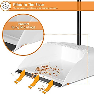 Broom and Dustpan Set,Upright Standing Dust Pans with 54" Stainless Steel Long Handle,Dustpan and Broom Combo for Home Kitchen Office Lobby Floor Cleaning,Outdoor/Indoor Household Brooms-White+Orange