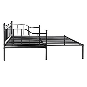 LostCat Twin Size Daybed Bed with Pop Up Trundle,Metal Bedframe with Safety Guardrails & Heavy Duty Steel Slat Support,for Kids Teens Adults.No Box Spring Needed,Black