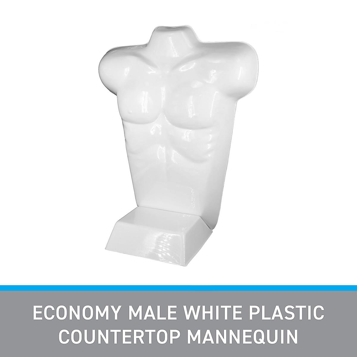 SSWBasics Economy Male White Plastic Countertop Mannequin - Fits Men's Sizes S-L