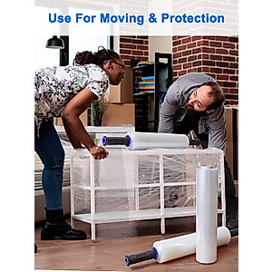 PARAKE 2-Pack Stretch Wrap Film, 15 Inch x 1000 Feet Shrink Wrap with Handles, Industrial Strength Plastic Wrap Roll, Heavy-Duty Shrink Film Roll, for Moving Storage Pallet Packing, 60 Gauge, Clear