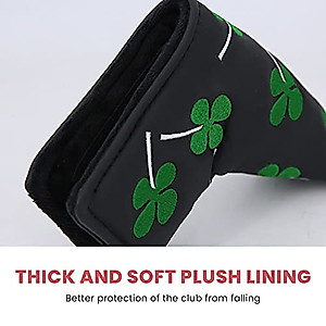 Oumefar Golf Putter Headcover, Embroidery Craftsmanship Soft Plush Lining Golf Blade Putter Cover PU Fabric for Indoor(Black) Golfclubcover