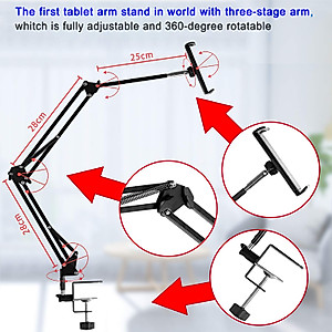 Tablet Stand Adjustable,Foldable Tablet Stand for Bed,Aluminum Universal Flexible Tablet Holder with 360 Degree Rotation Compatible with iPad/iPhoneX/iPad Pro/N-Switch,or Other 4.5~12.9 Inches Devices
